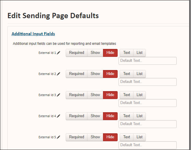 Sending Page Defaults - Super Admin