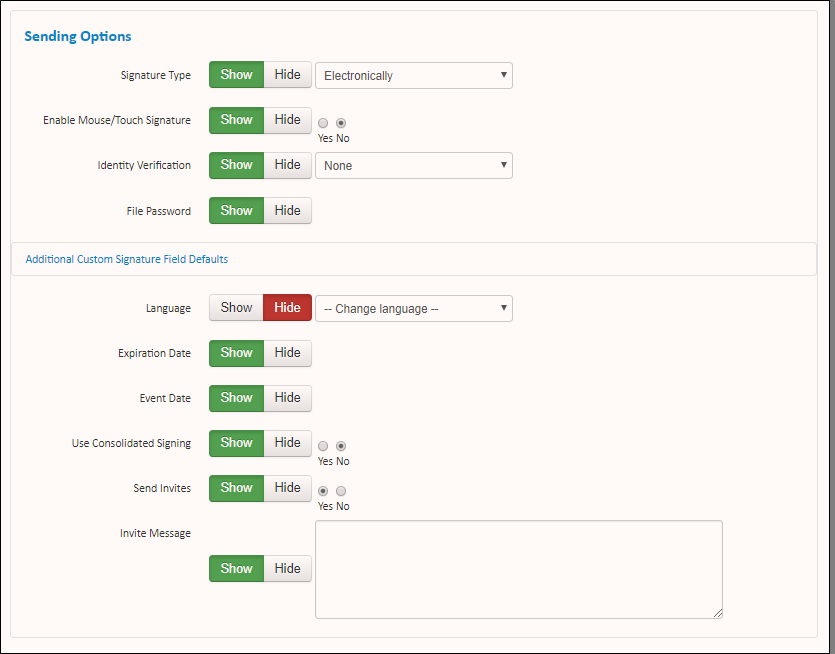 Sending Page Defaults - Super Admin